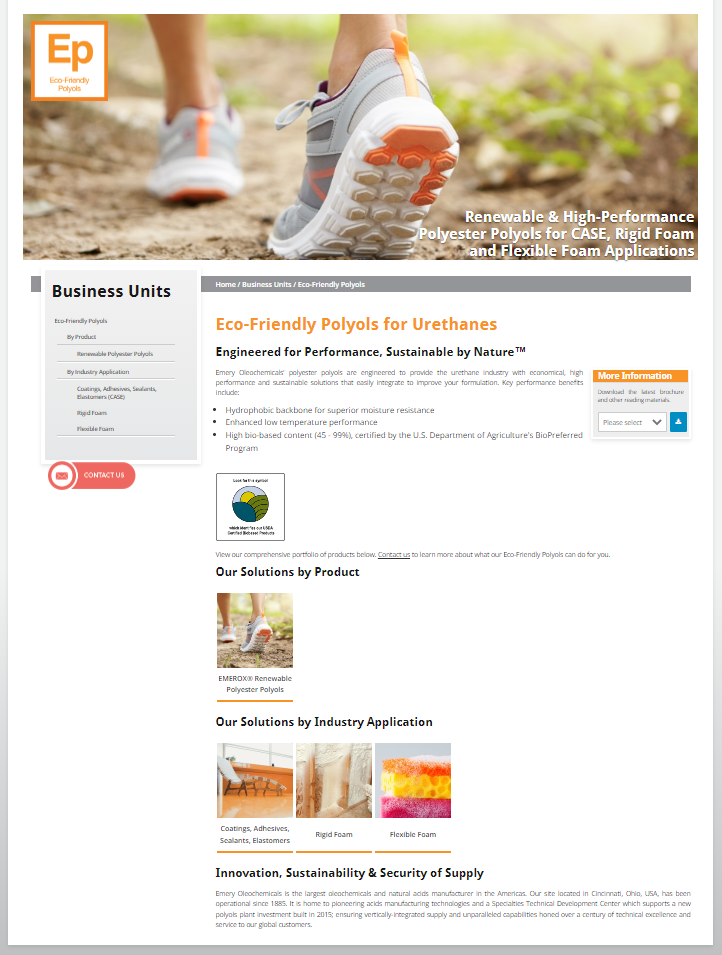 Emery Oleochemicals Launches New Website for Eco-Friendly Polyols ...